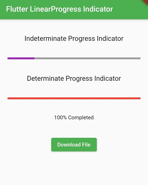 Flutter LinearProgressIndicator Example Show Download Progress